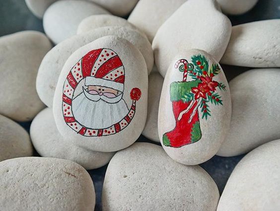 Christmas painting on stones and pebbles: 125 ideas for creativity with ...