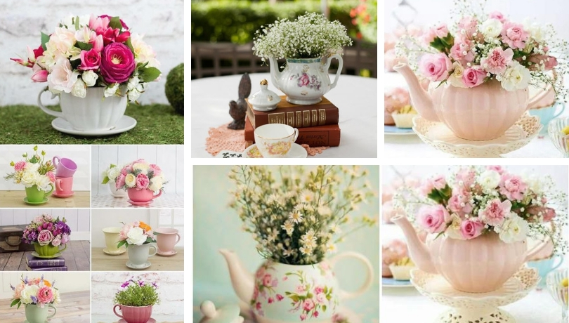 Excellent DIY examples to make farmhouse cup decoration with flowers ...