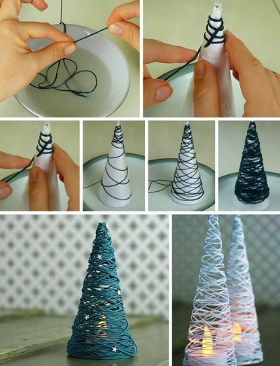 DIY Christmas trees made of threads or string - a beautiful decoration ...