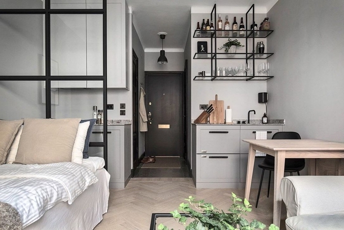 Kitchen in a studio: 40 ideas and golden rules for a successful design ...