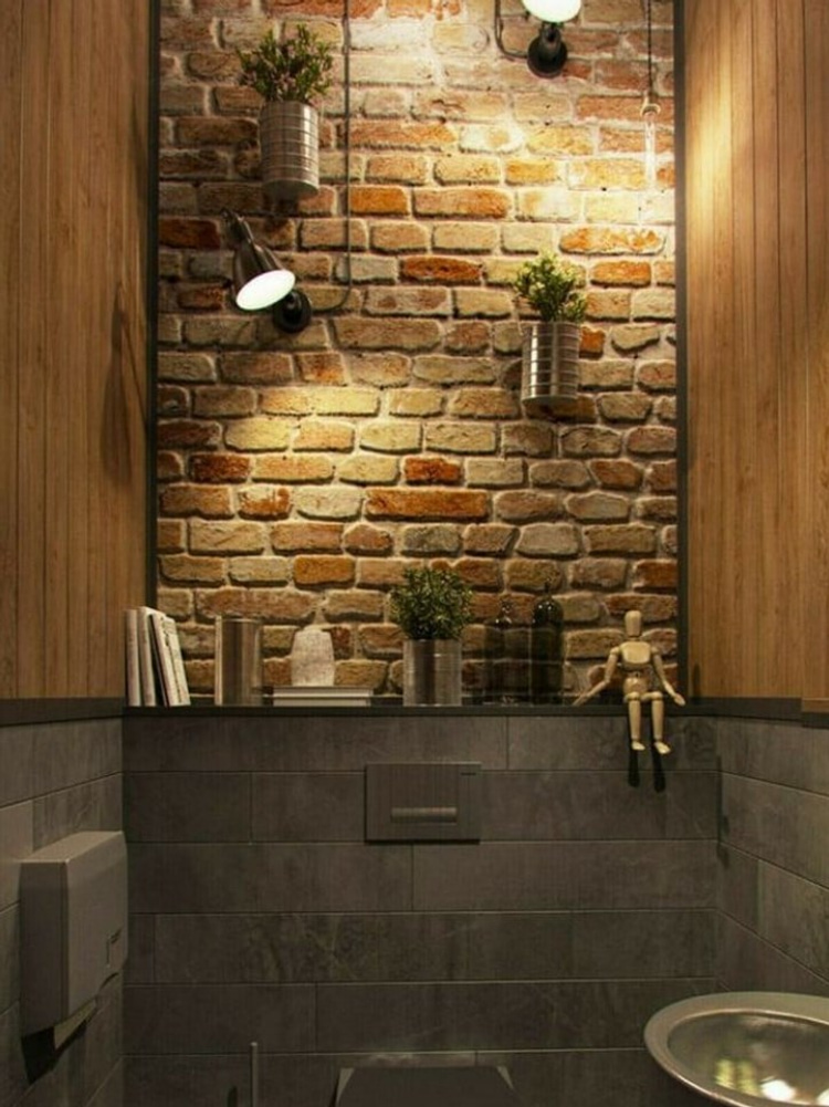 22 Beautiful and modern rustic ideas for a brick wall in the bathroom ...