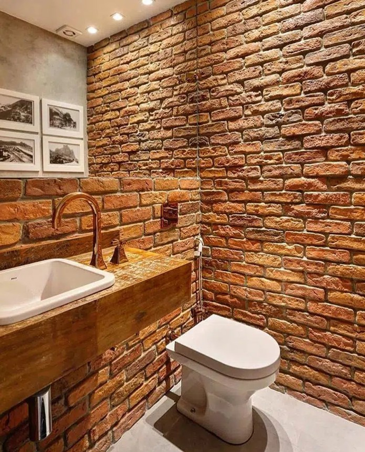 22 Beautiful and modern rustic ideas for a brick wall in the bathroom ...