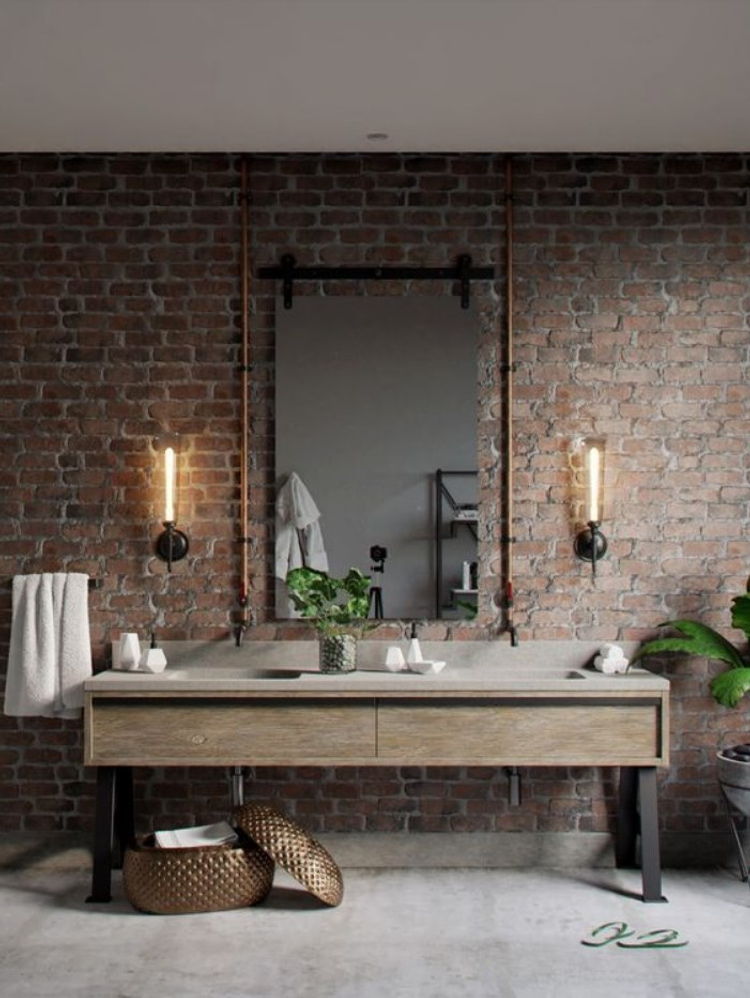 22 Beautiful and modern rustic ideas for a brick wall in the bathroom ...