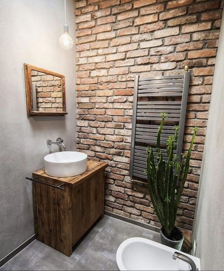 22 Beautiful and modern rustic ideas for a brick wall in the bathroom ...