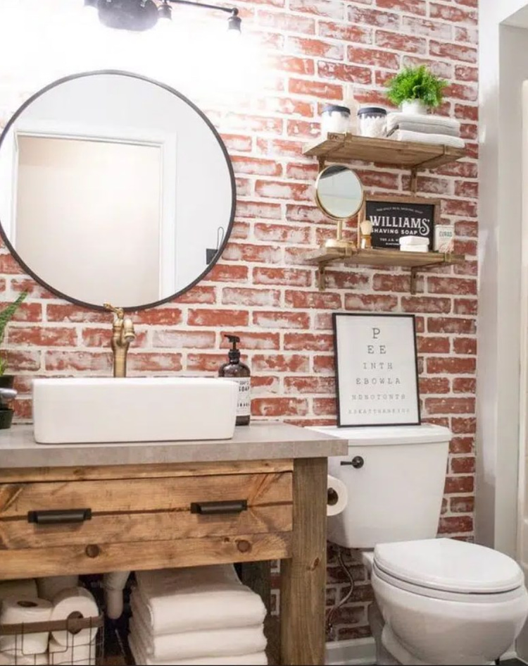 22 Beautiful and modern rustic ideas for a brick wall in the bathroom ...