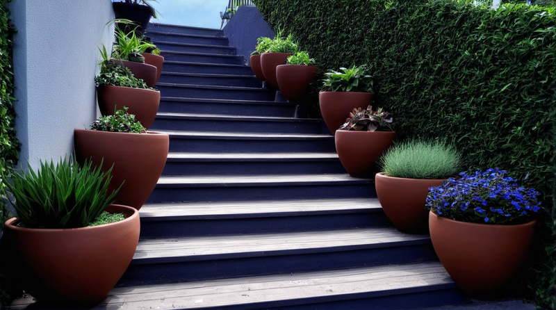 How to Create an Idyllic Garden with Potted Plants on Outdoor Stairs ...