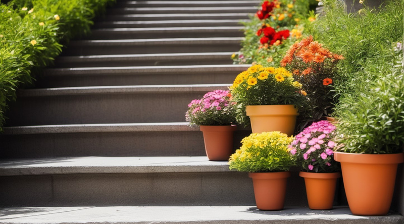 How to Create an Idyllic Garden with Potted Plants on Outdoor Stairs ...